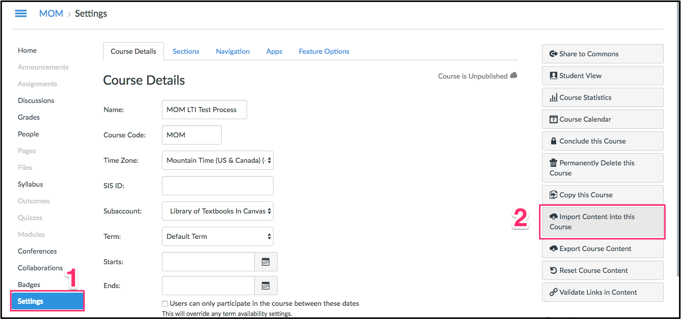 Test Lumen OHM Global LTI Connection: Canvas